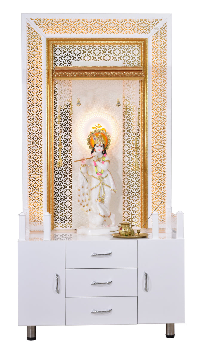 6' x 3' White Gloss Mandir with Intricate Detailing – The Mandir Store