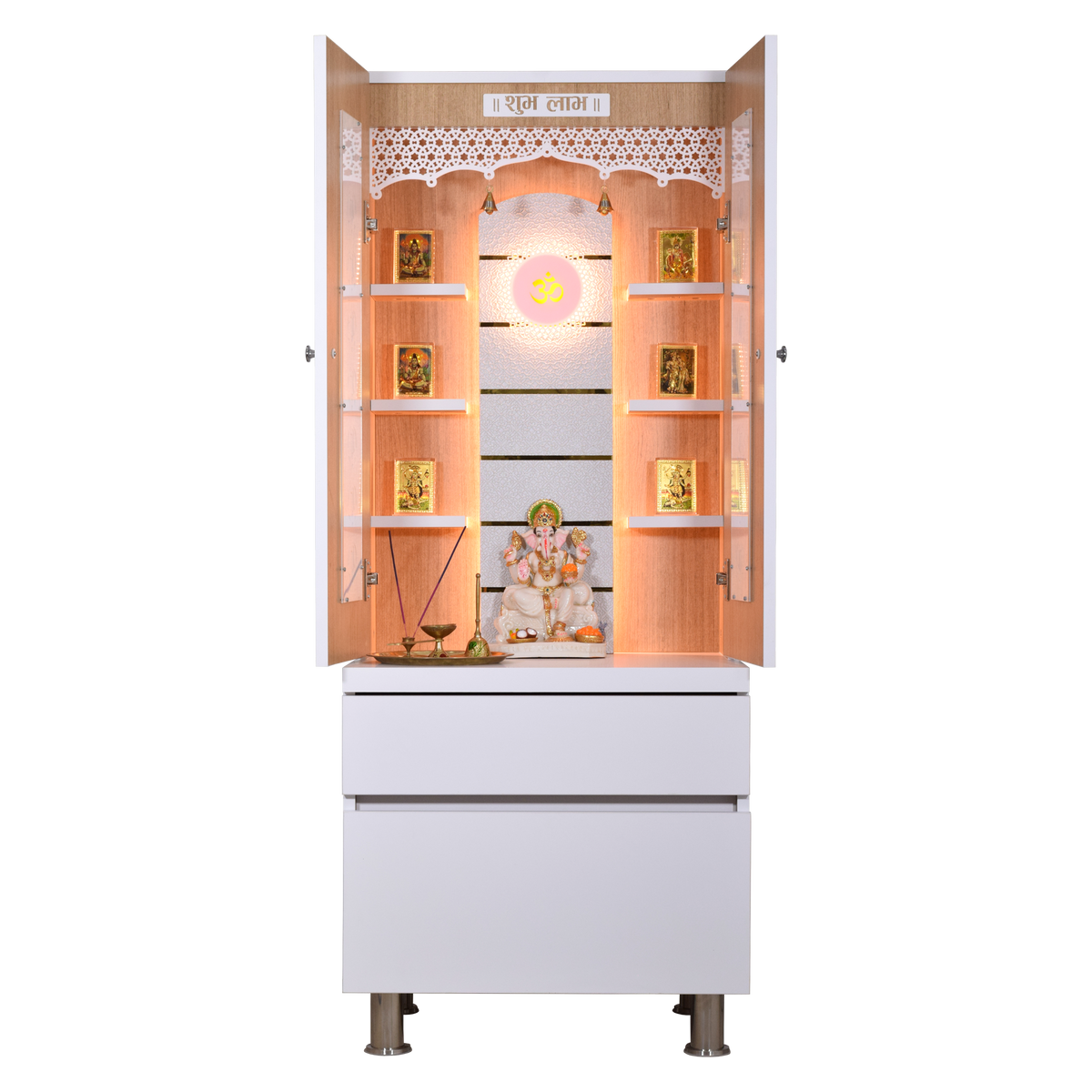 5' x 2' Premium White Finish Mandir with doors – The Mandir Store